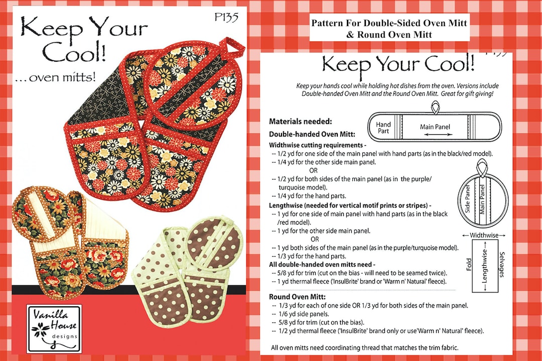 OVEN MITT SEWING Pattern Double Handed two Patterns Round Oven Mitt ...