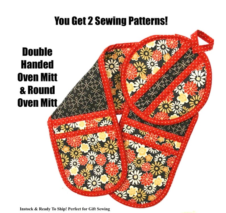 2 Sewing Patterns! Double Handed Oven Mitt & Round Oven Mitt Sewing ...