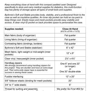 PATTERN SEWING DIABETIC Medical Supply Carrying Case Bag Close at Hand ...