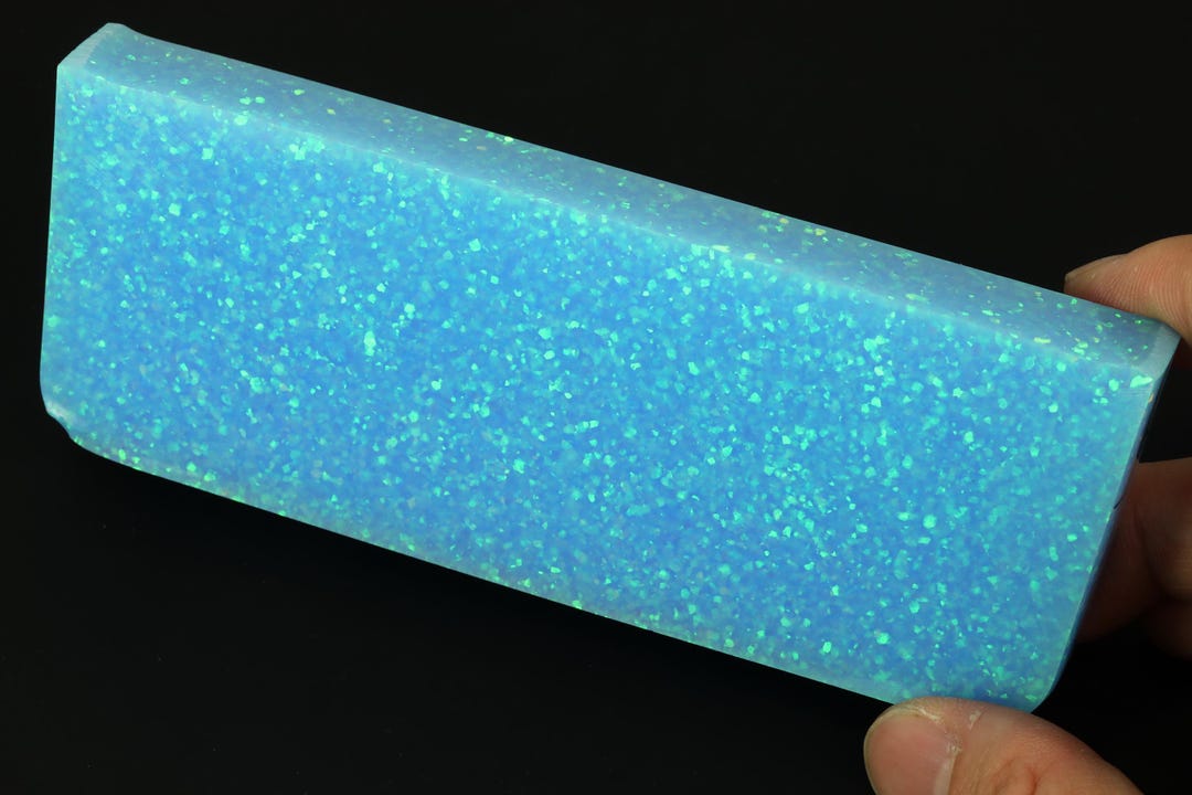 OLP406 Oparex Glitter Opal Block: Light Blue Pinfire Stone for Carving ...