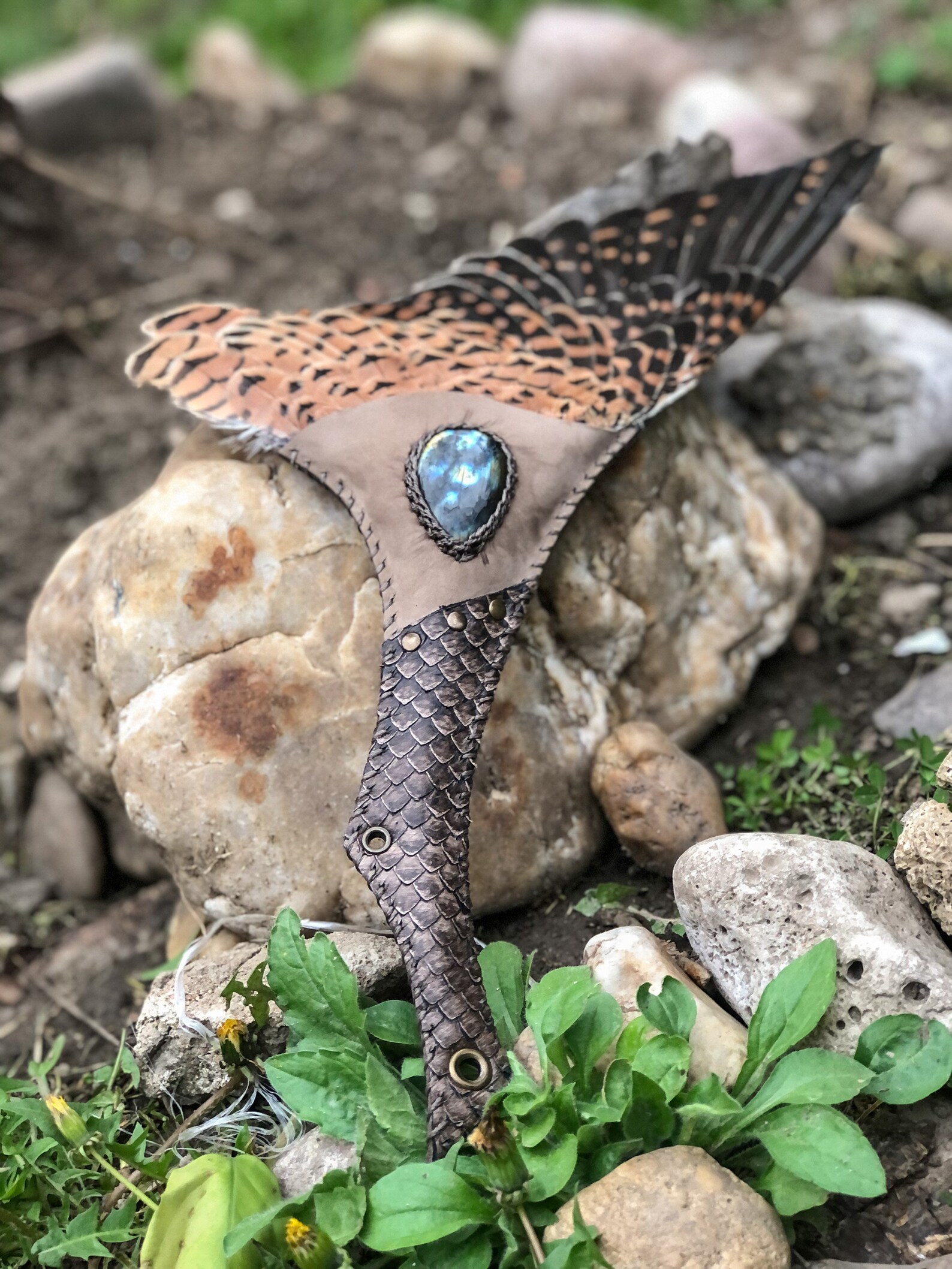 Kestrel Wing, Smudge Fan, Labradorite, Shamanic Tool, Ceremonial Tool ...