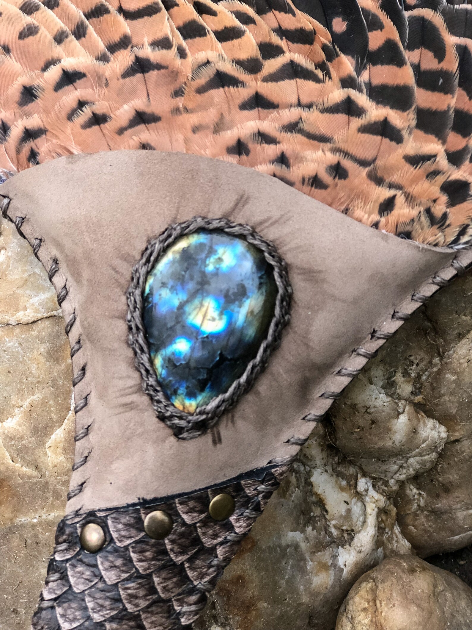 Kestrel Wing, Smudge Fan, Labradorite, Shamanic Tool, Ceremonial Tool ...