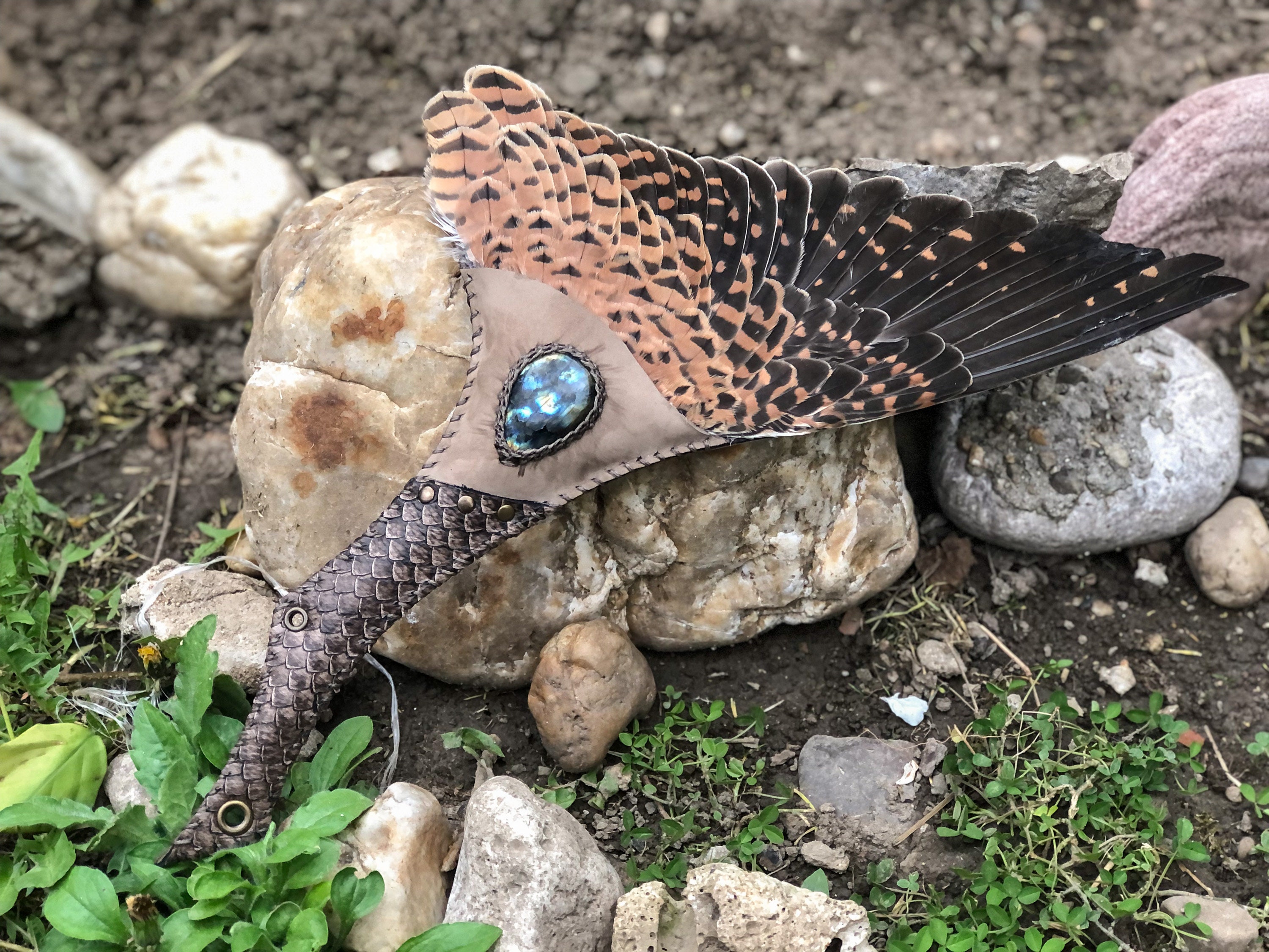 Kestrel Wing, Smudge Fan, Labradorite, Shamanic Tool, Ceremonial Tool ...