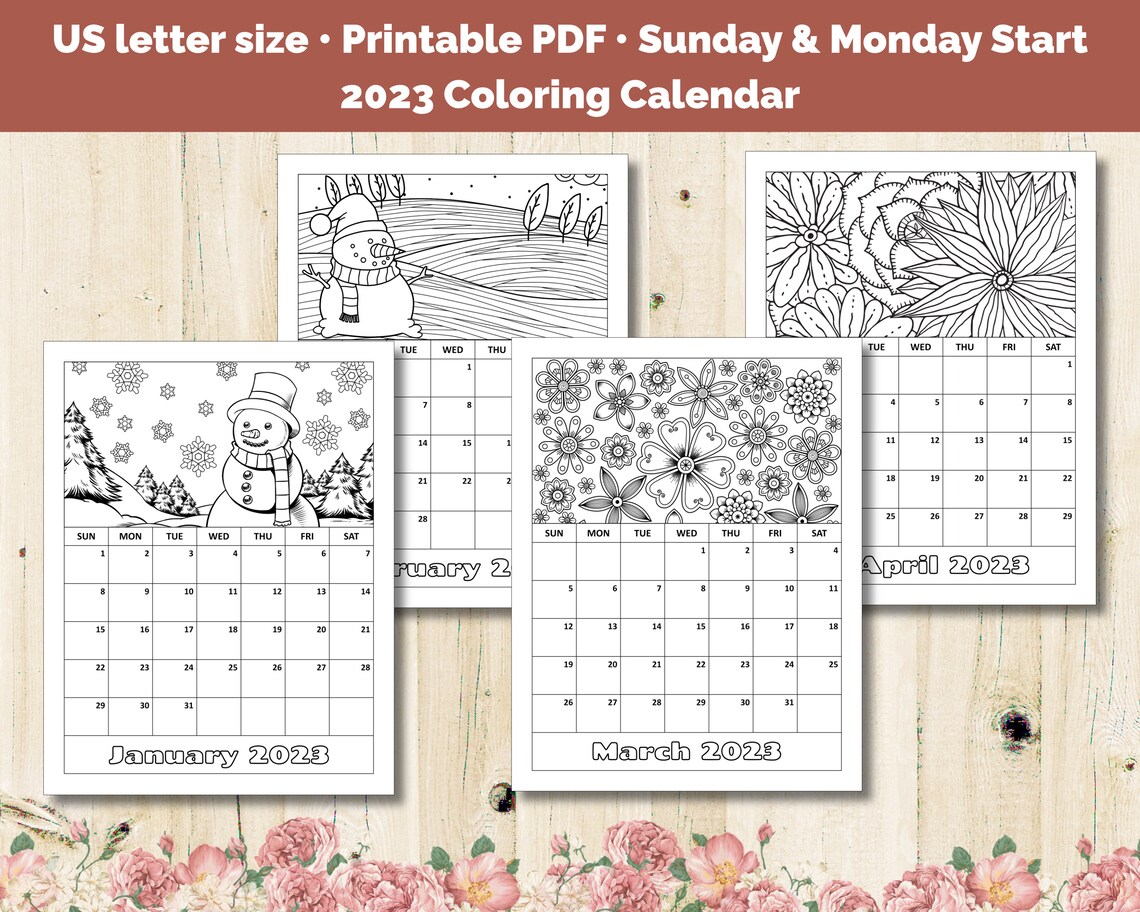 Printable 2023 Coloring Calendar Dated & Undated 1-page - Etsy Canada