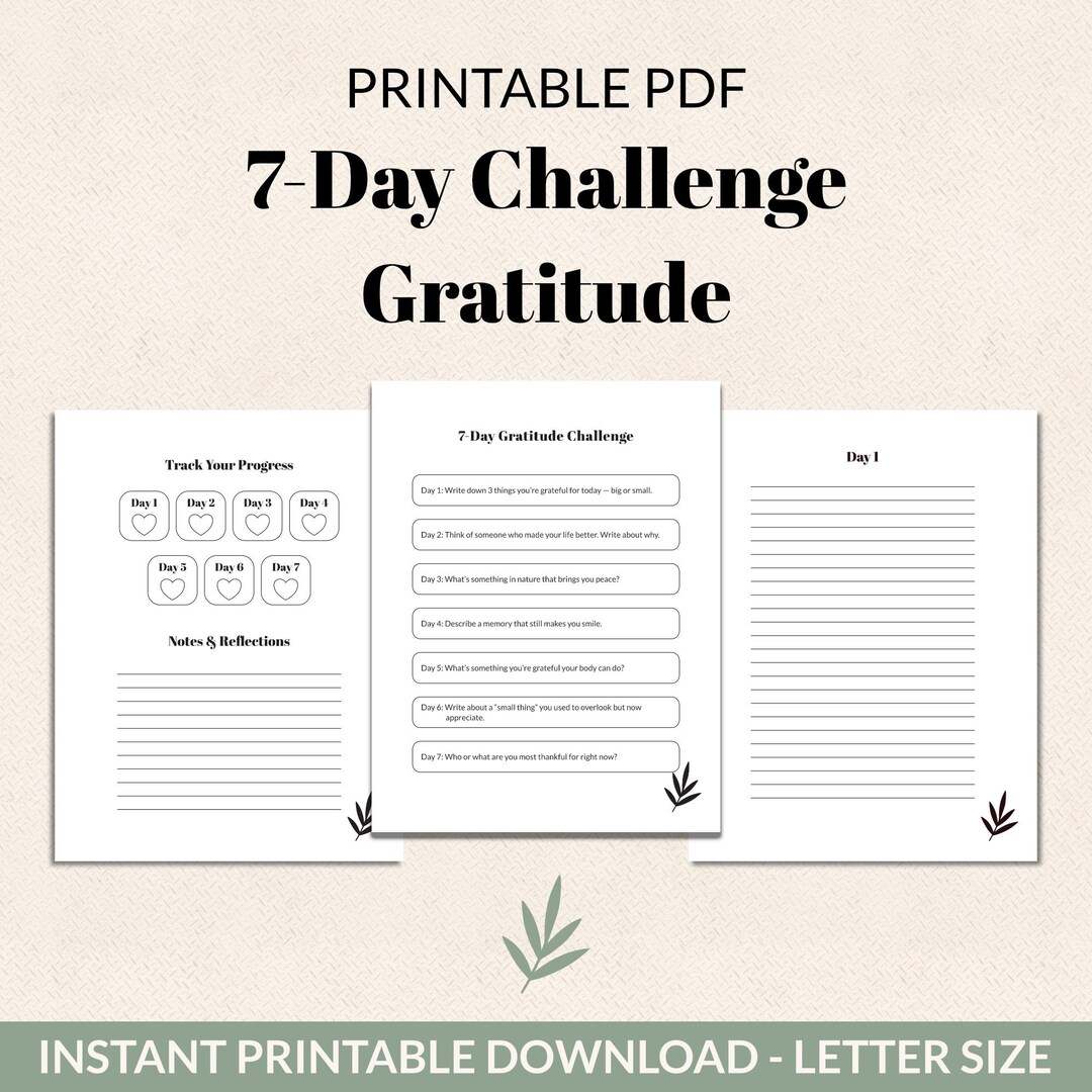7-day Gratitude Challenge Printable – Minimalist PDF Journal Prompts ...