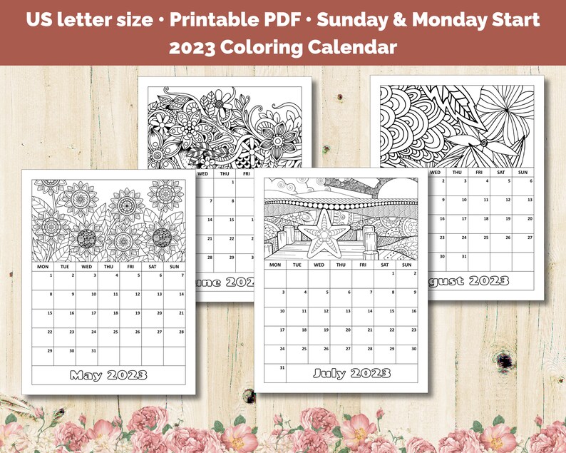 Printable 2023 Coloring Calendar Dated & Undated 1-page - Etsy Canada