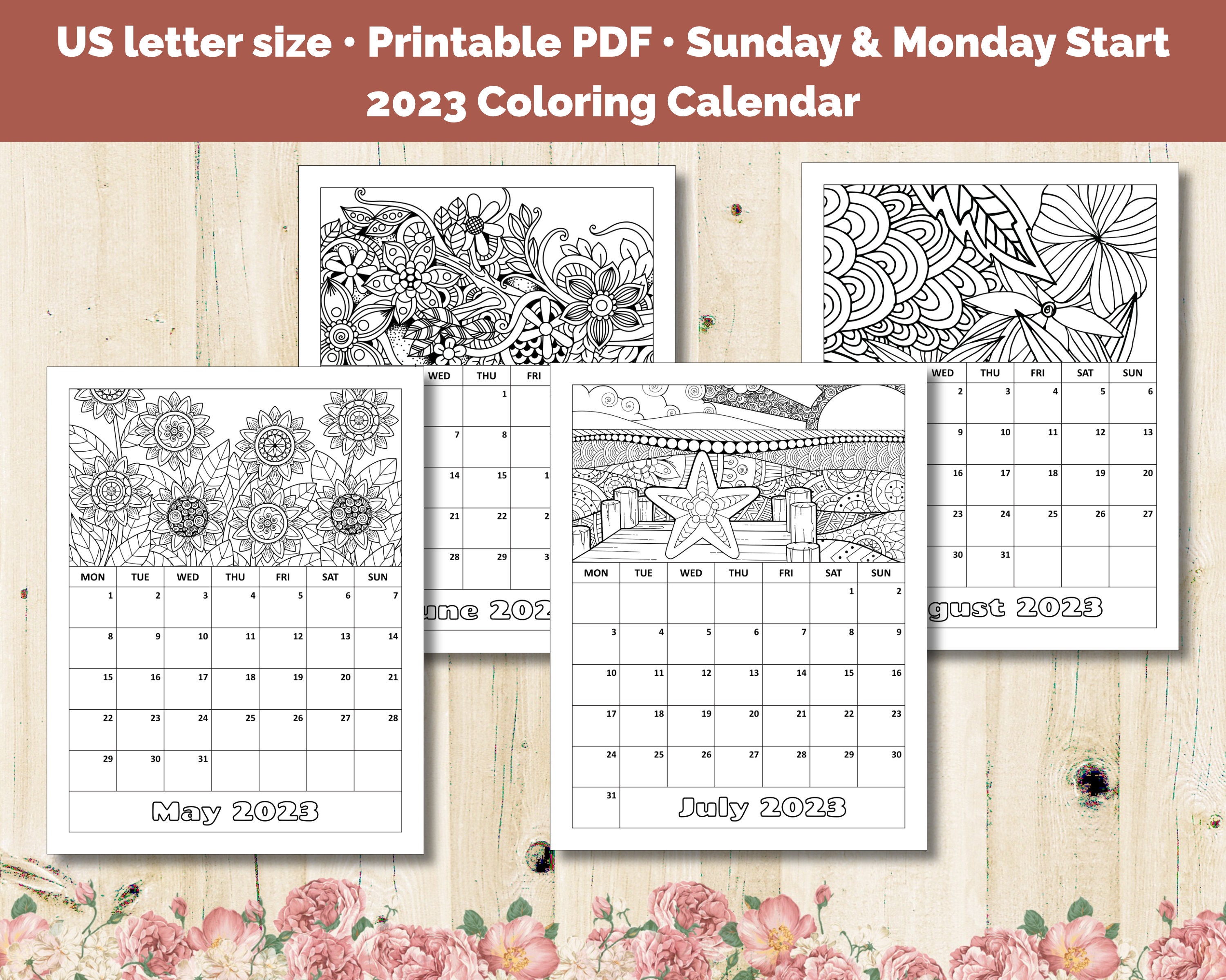 Printable 2023 Coloring Calendar Dated & Undated 1-page - Etsy Canada