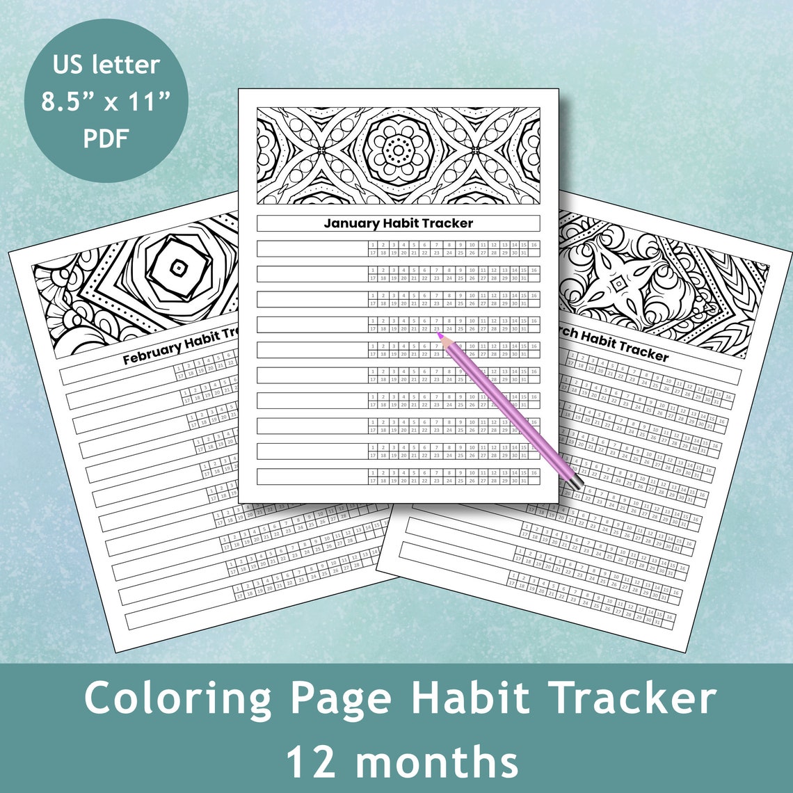 Printable Monthly Habit Tracker Coloring Page, January Through December ...