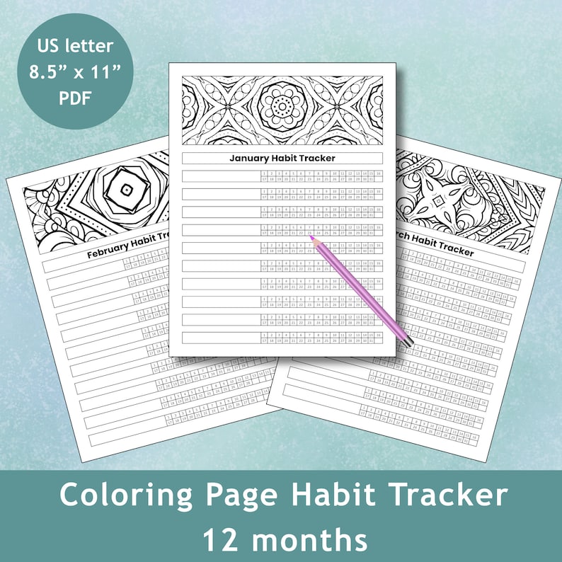Printable Monthly Habit Tracker Coloring Page January Through - Etsy ...