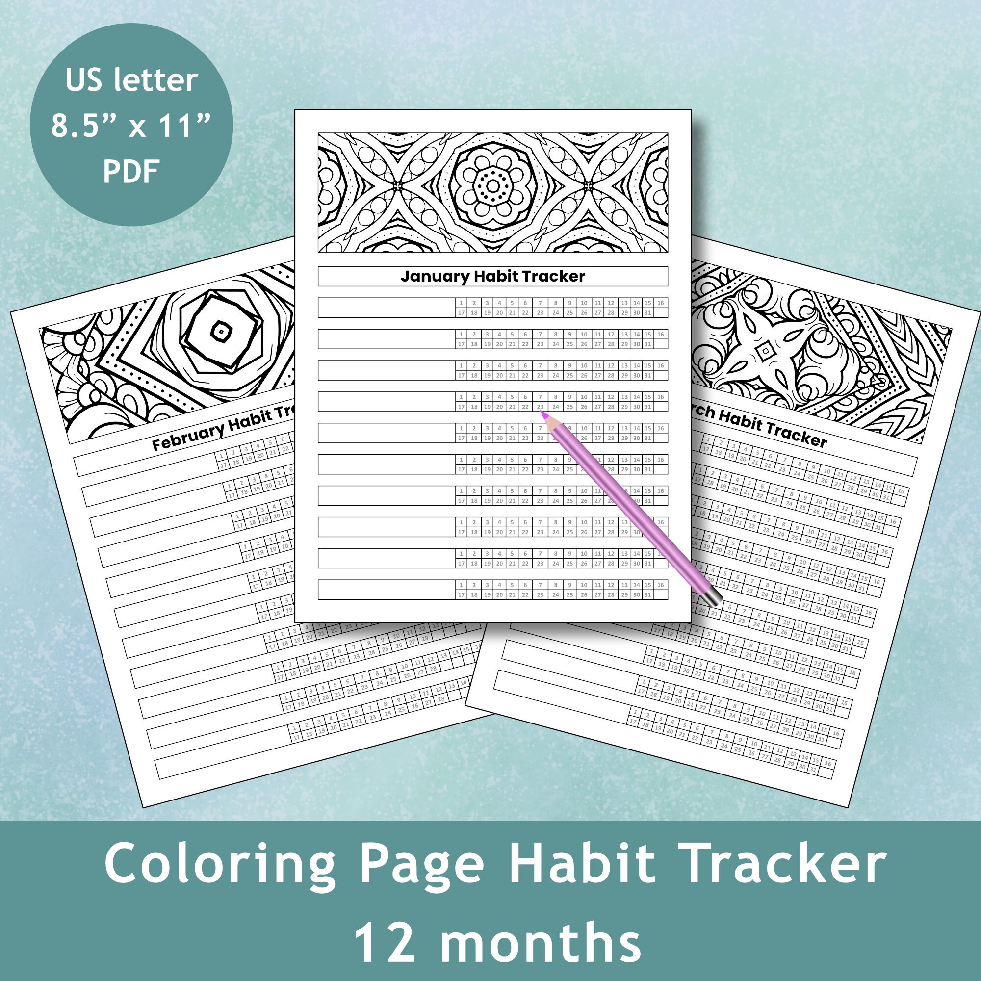 Printable Monthly Habit Tracker Coloring Page, January Through December ...
