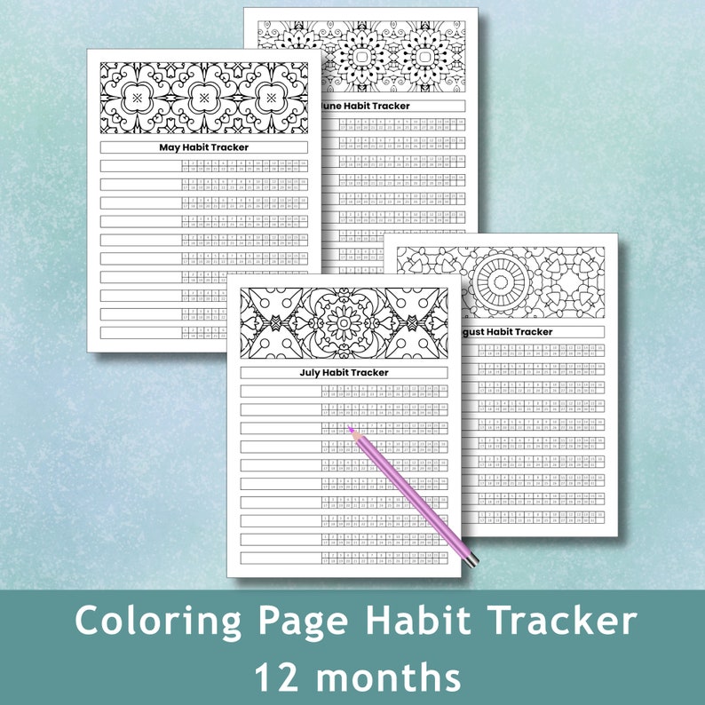 Printable Monthly Habit Tracker Coloring Page, January Through December ...