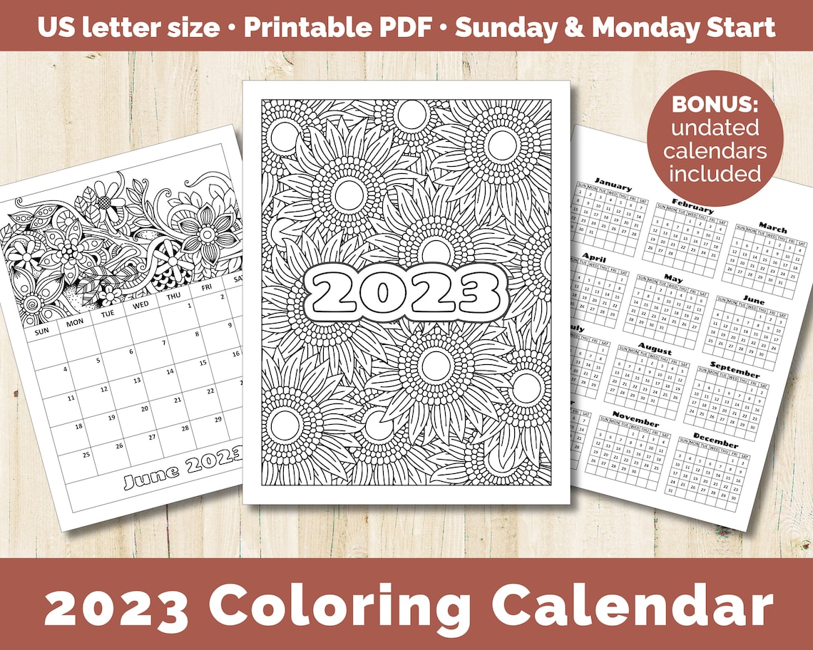 Printable 2023 Coloring Calendar Dated & Undated 1-page - Etsy Canada
