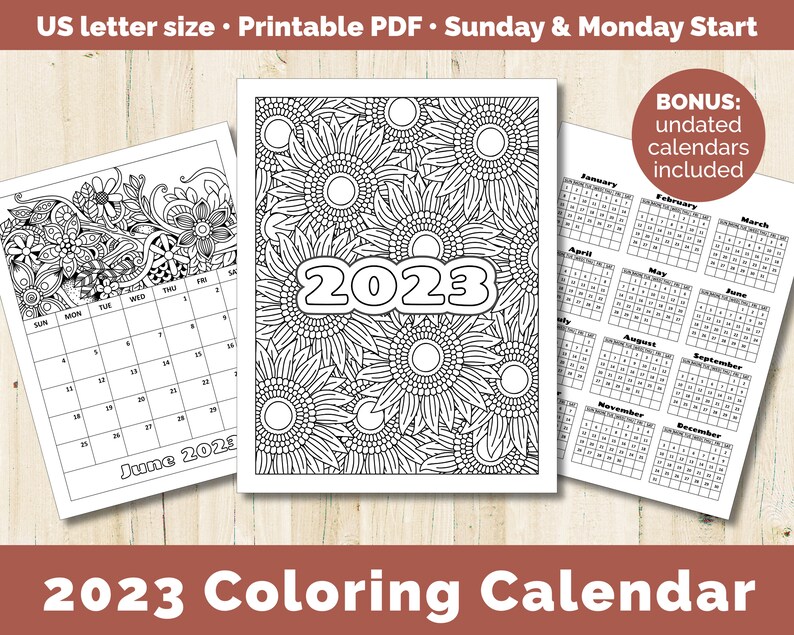 Printable 2023 Coloring Calendar Dated & Undated 1-page - Etsy Canada