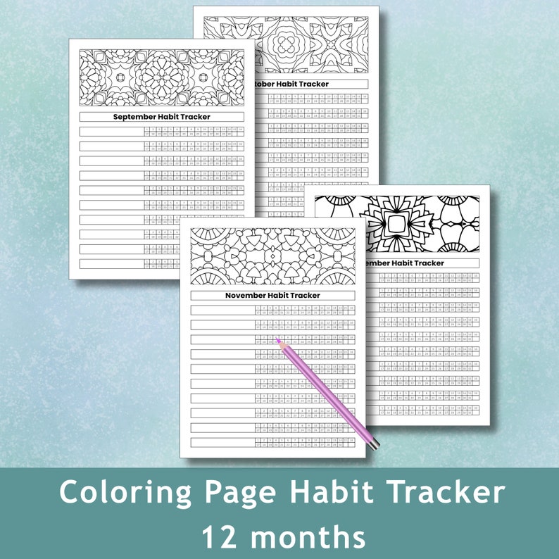 Printable Monthly Habit Tracker Coloring Page, January Through December ...