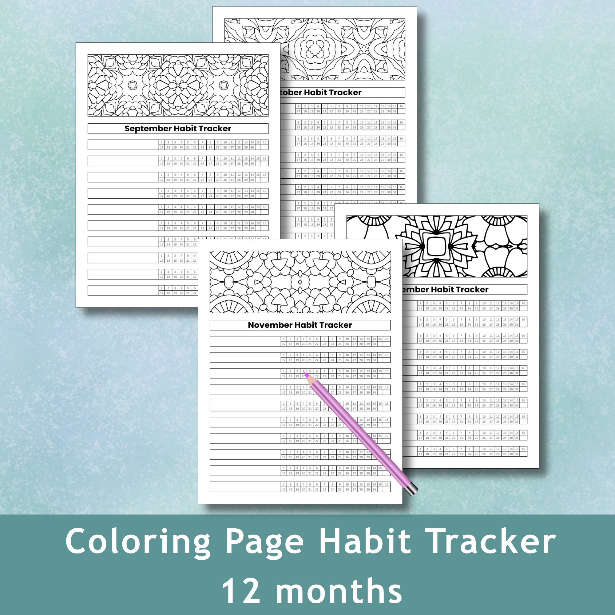 Printable Monthly Habit Tracker Coloring Page, January Through December ...