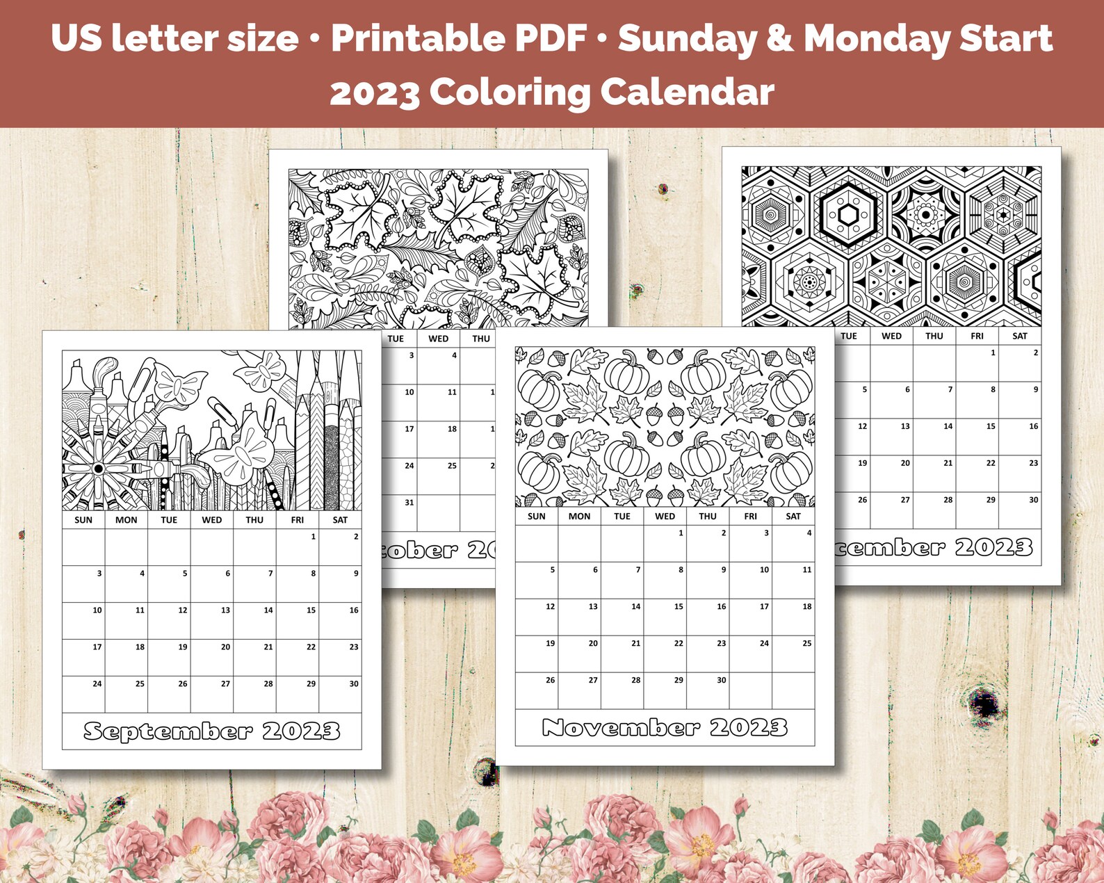 Printable 2023 Coloring Calendar Dated & Undated 1-page - Etsy Canada