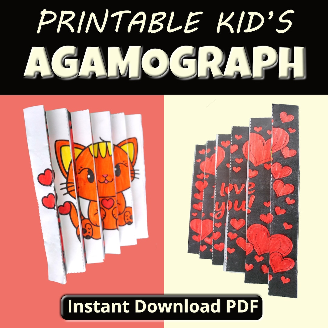 Printable Agamograph for Kids – Cute Cat & I Love You Craft | Zig Zag ...