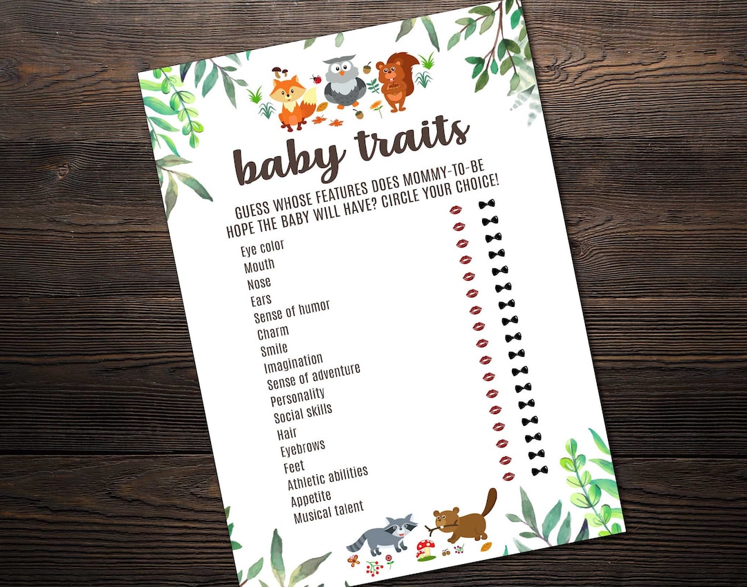 Baby Traits Game Woodland Baby Shower Instant Download - Etsy
