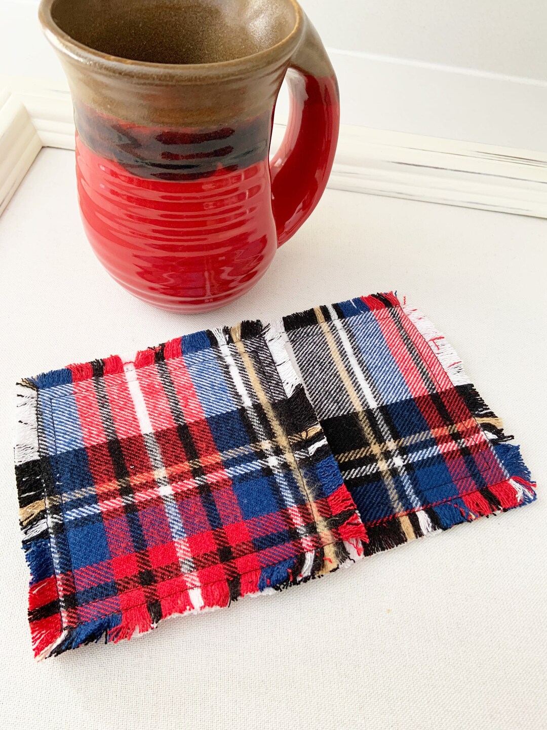 Tartan Plaid Flannel Coasters Rustic Coaster Fringe Coaster - Etsy