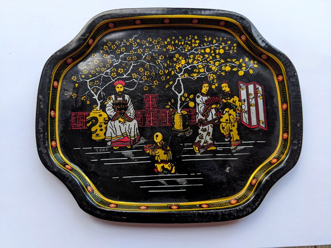 1920s Japanese Lithography Enamel Tray: Small Oriental Metal Platter - Etsy