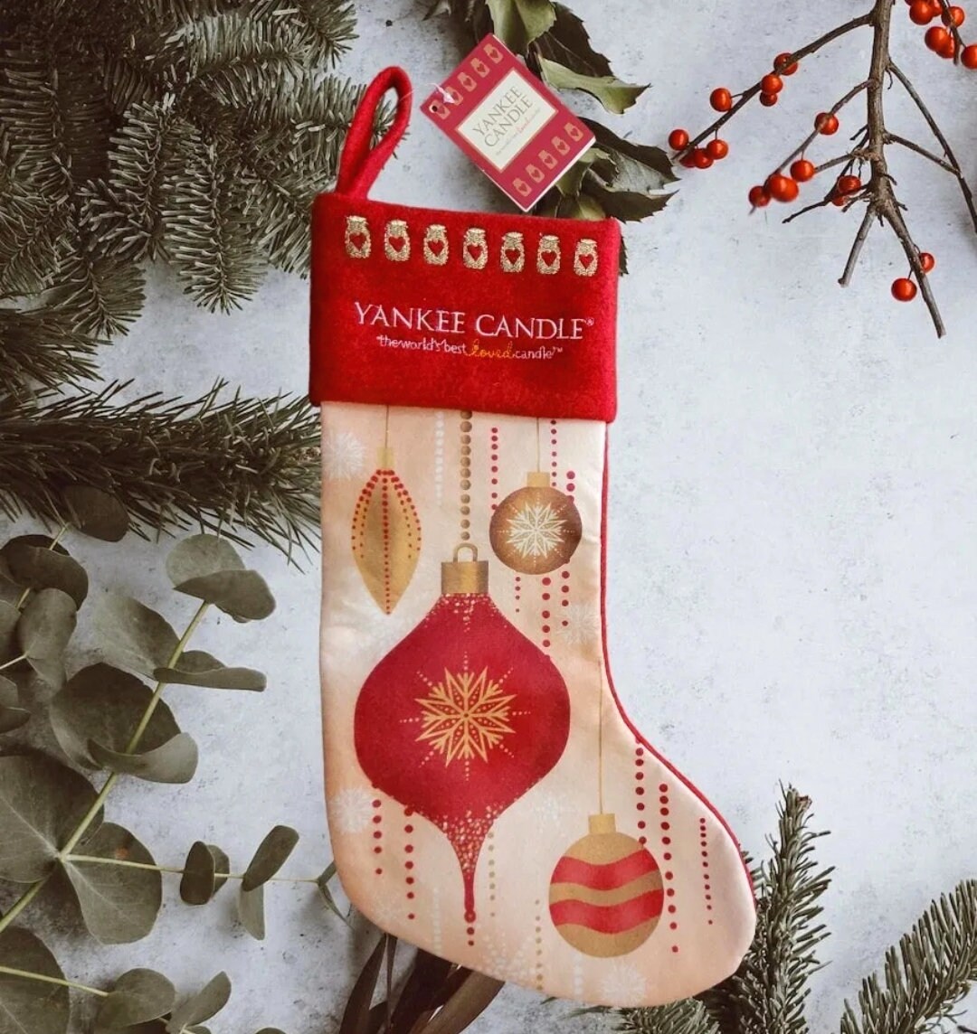 Vintage Yankee Candle Christmas Stocking: Red & Gold Bauble Gift Bag ...