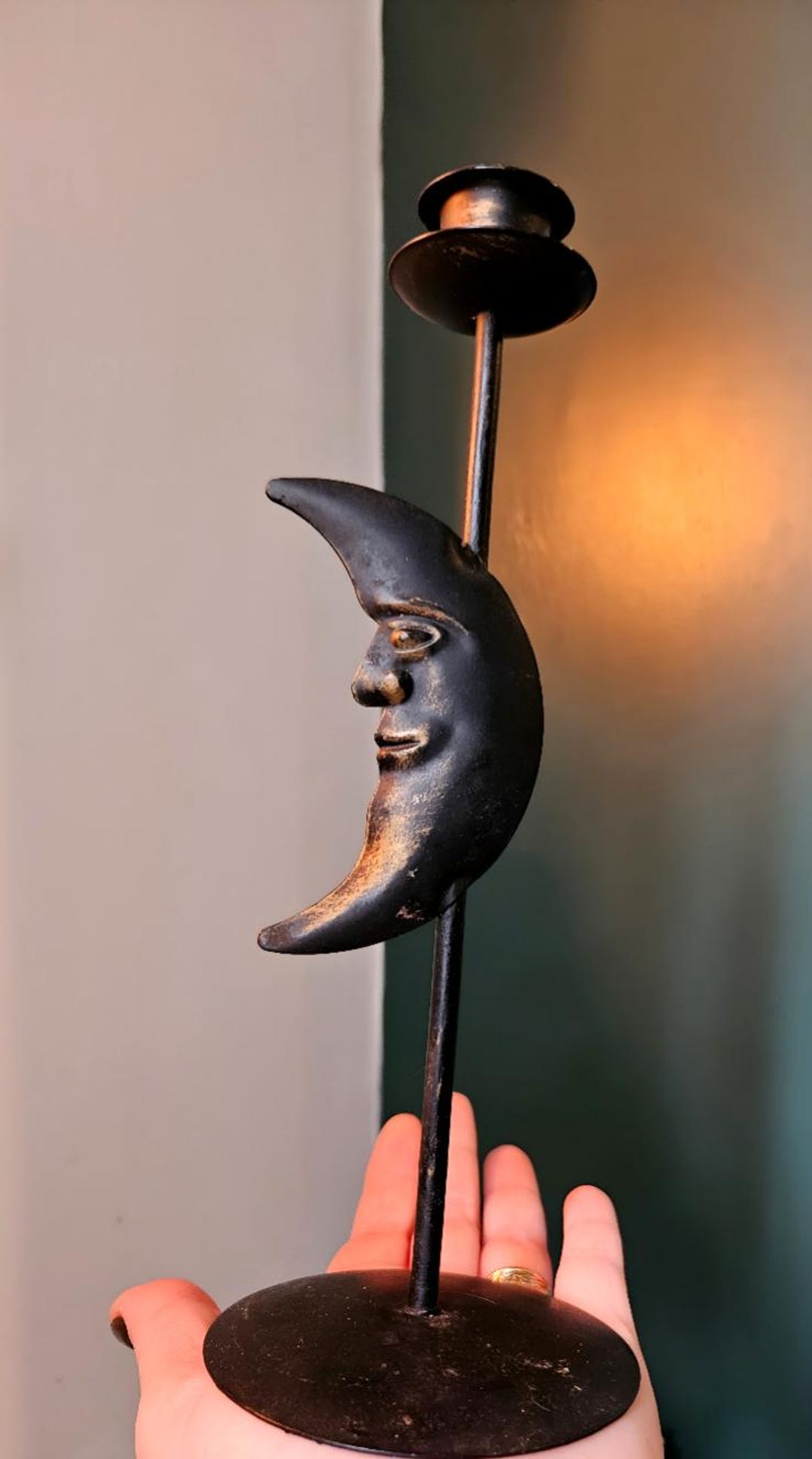 Rustic Metal Crescent Moon Candlestick, Table Candelabra, Black ...