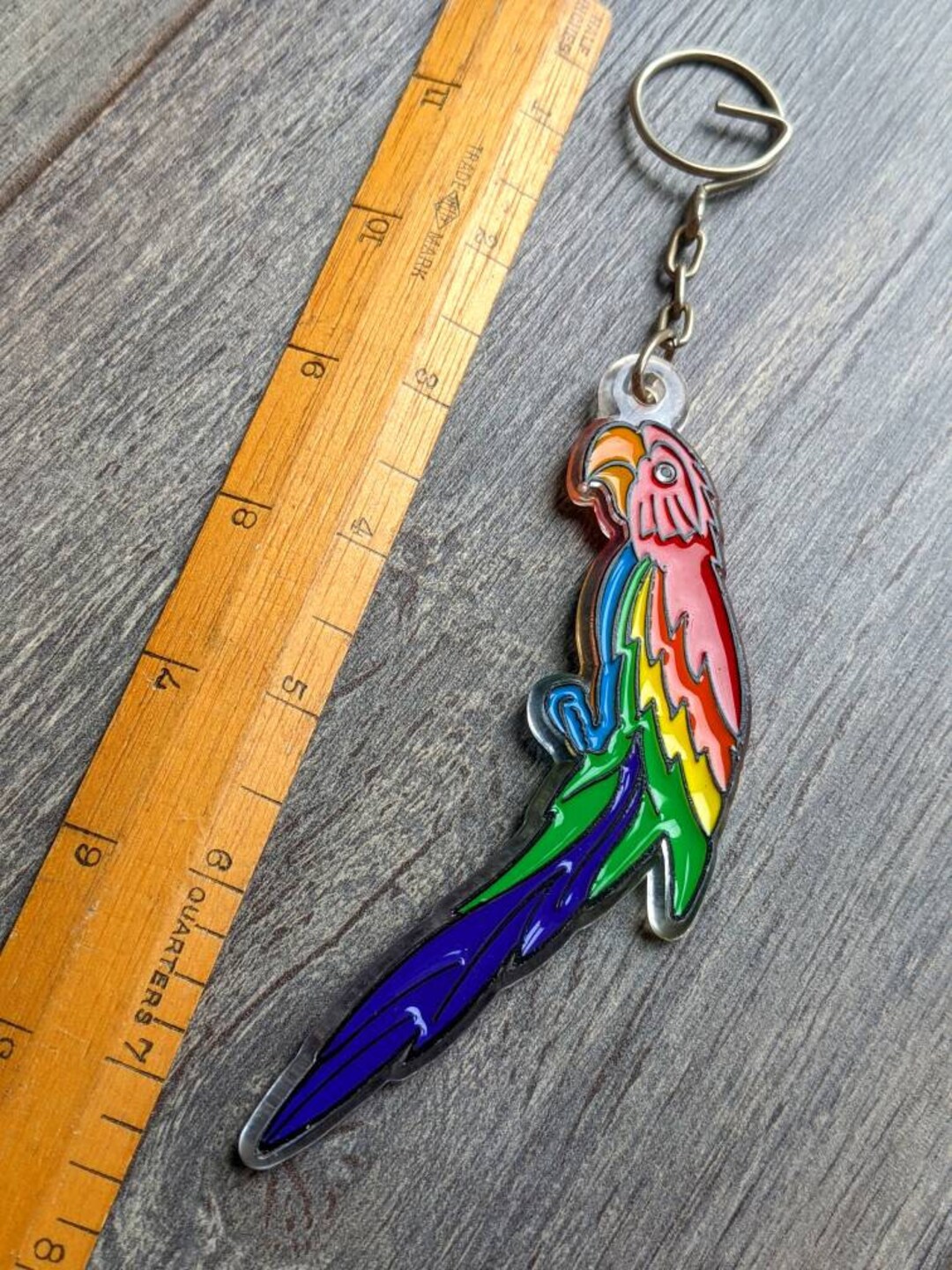 Vintage Parrot Keyring, XL Stained Glass Effect Plastic Parrot Key ...
