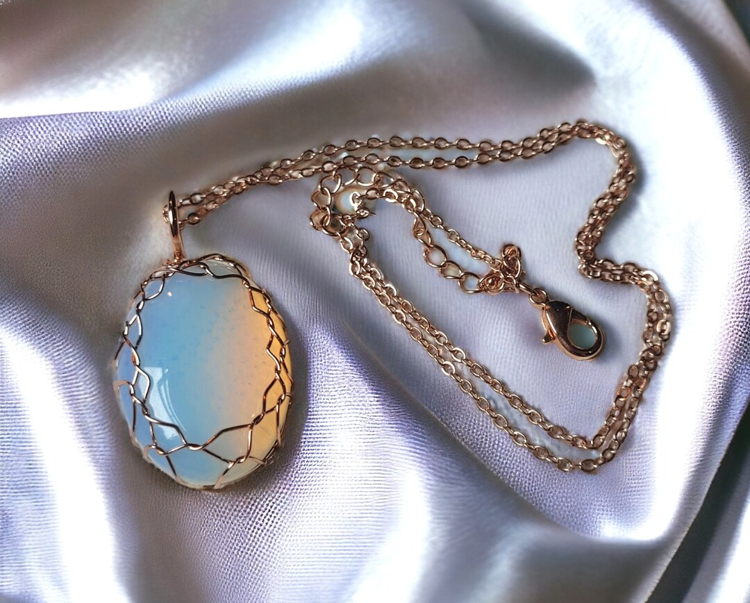 Vintage Opaline Necklace Handmade Wire Wrapped Opaline Crystal Genuine ...