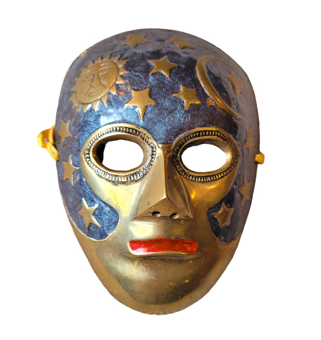 Vintage Brass Enamel Wall Masks Sun & Stars, Vintage Wall Art Sculpture ...