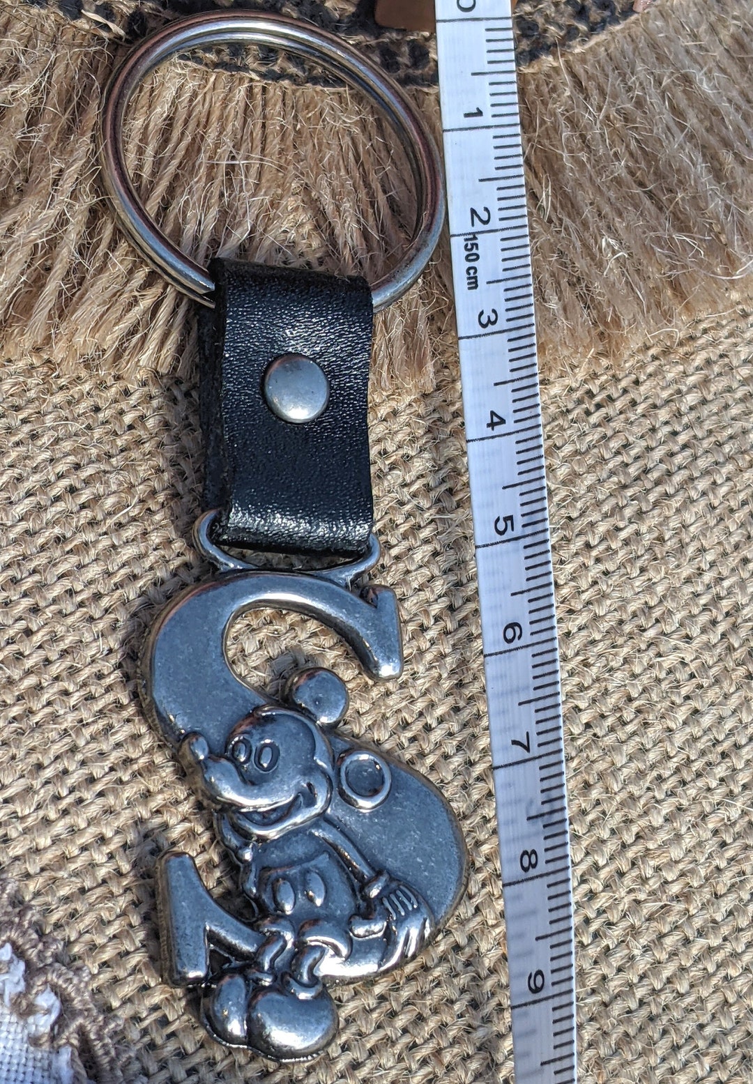 Vintage Walt Disney's Mickey Mouse s Keychain, Silver & Leather Mickey ...