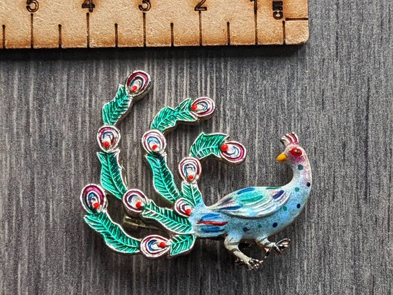Vintage Peacock Brooch, 1960's Signed Korea Broach, G… - Gem
