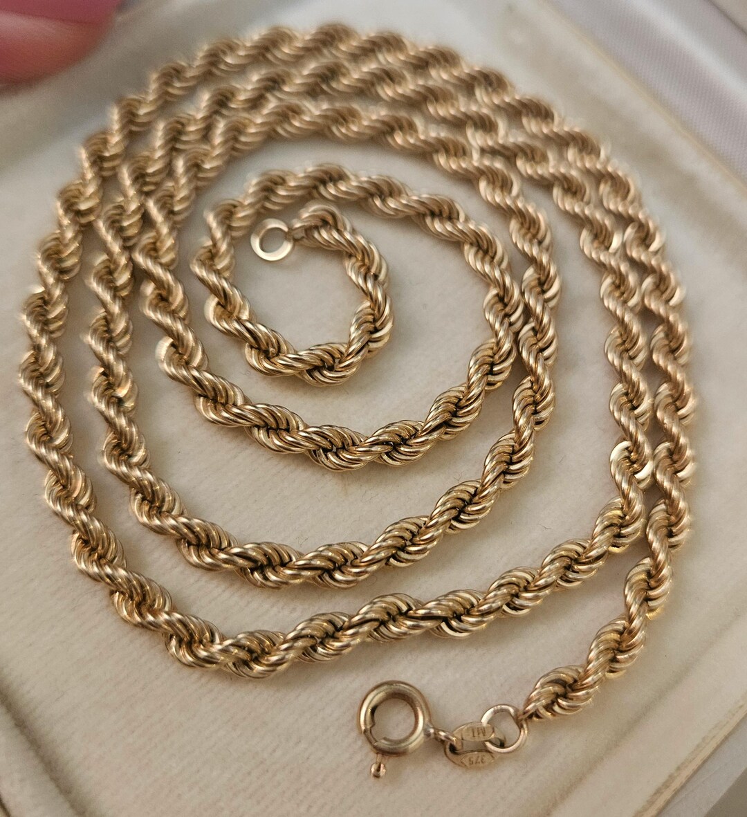 Antique Vintage Solid 9ct Gold Chain Necklace 4mm Wide Solid 9K Rope Twist Chain Necklace 24.5 ...