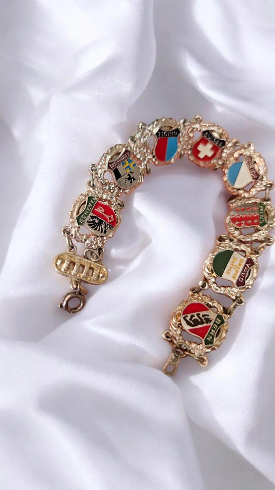 Vintage 1930's 6.5" Art Deco Switzerland Shield Souvenir Panel Bracelet ...