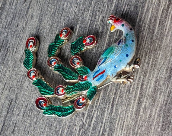 Vintage Peacock Brooch, 1960's Signed Korea Broach, G… - Gem