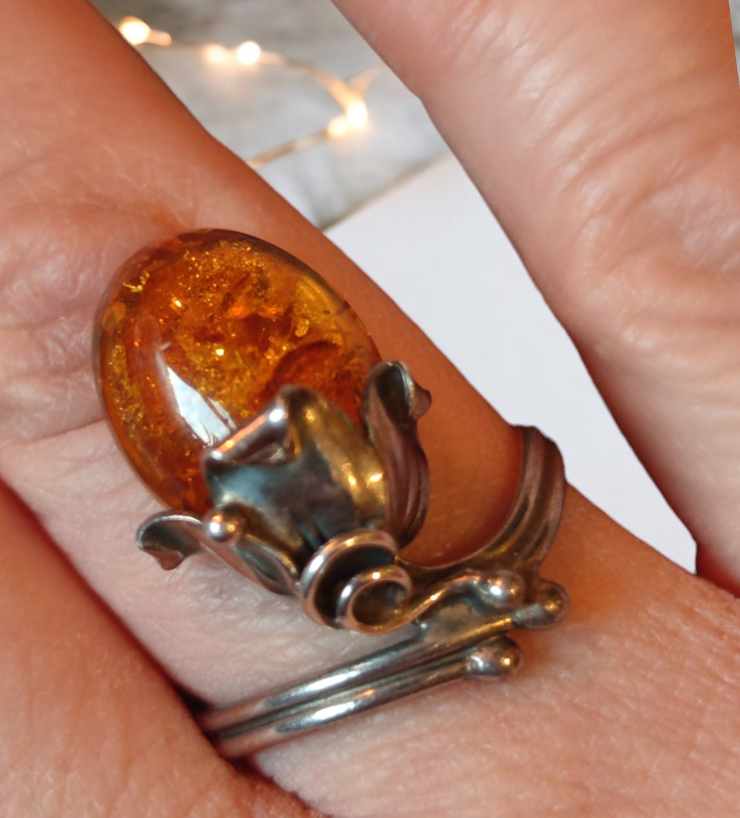 Vintage Natural Baltic Amber Ring, Solid Sterling Silver Amber Ring ...