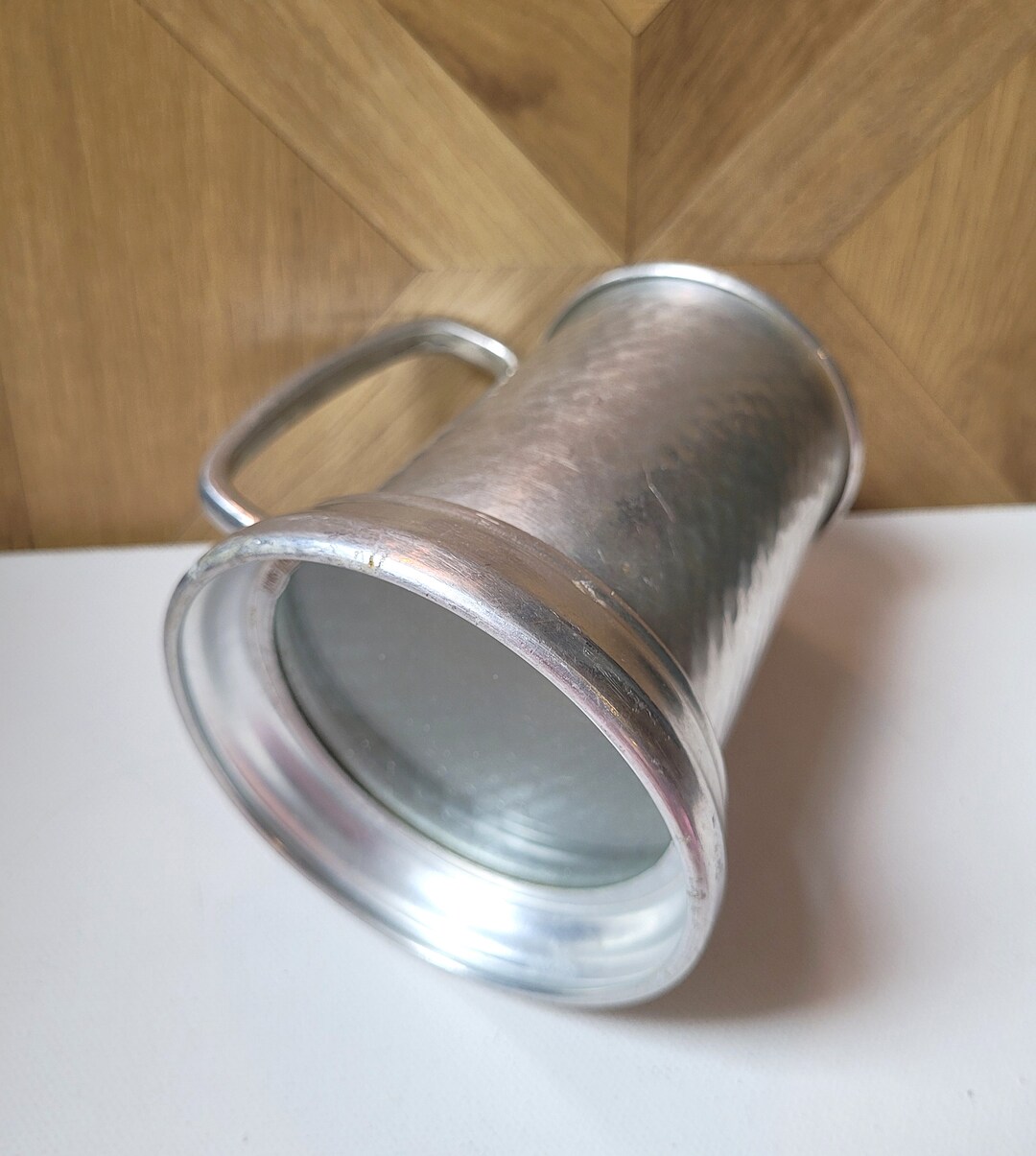 Vintage Hammered Pewter Tankard Signed HONG KONG Ye Olde Pewter Tankard, Glass Bottomed Tankard ...