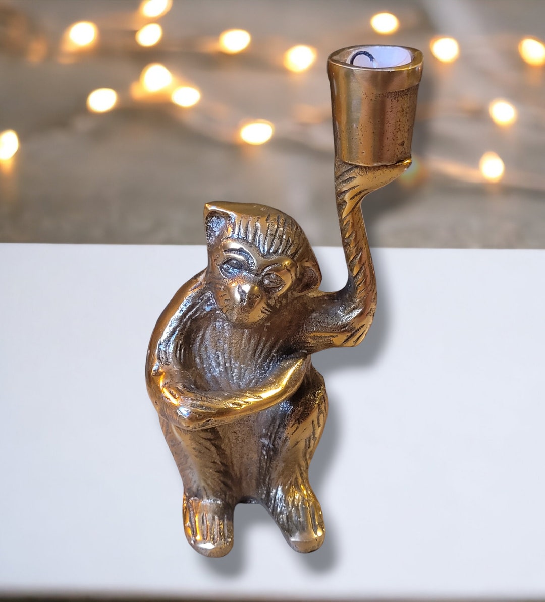 Vintage Solid Brass Monkey Candle Holder Candelabra Monkey Ornament ...