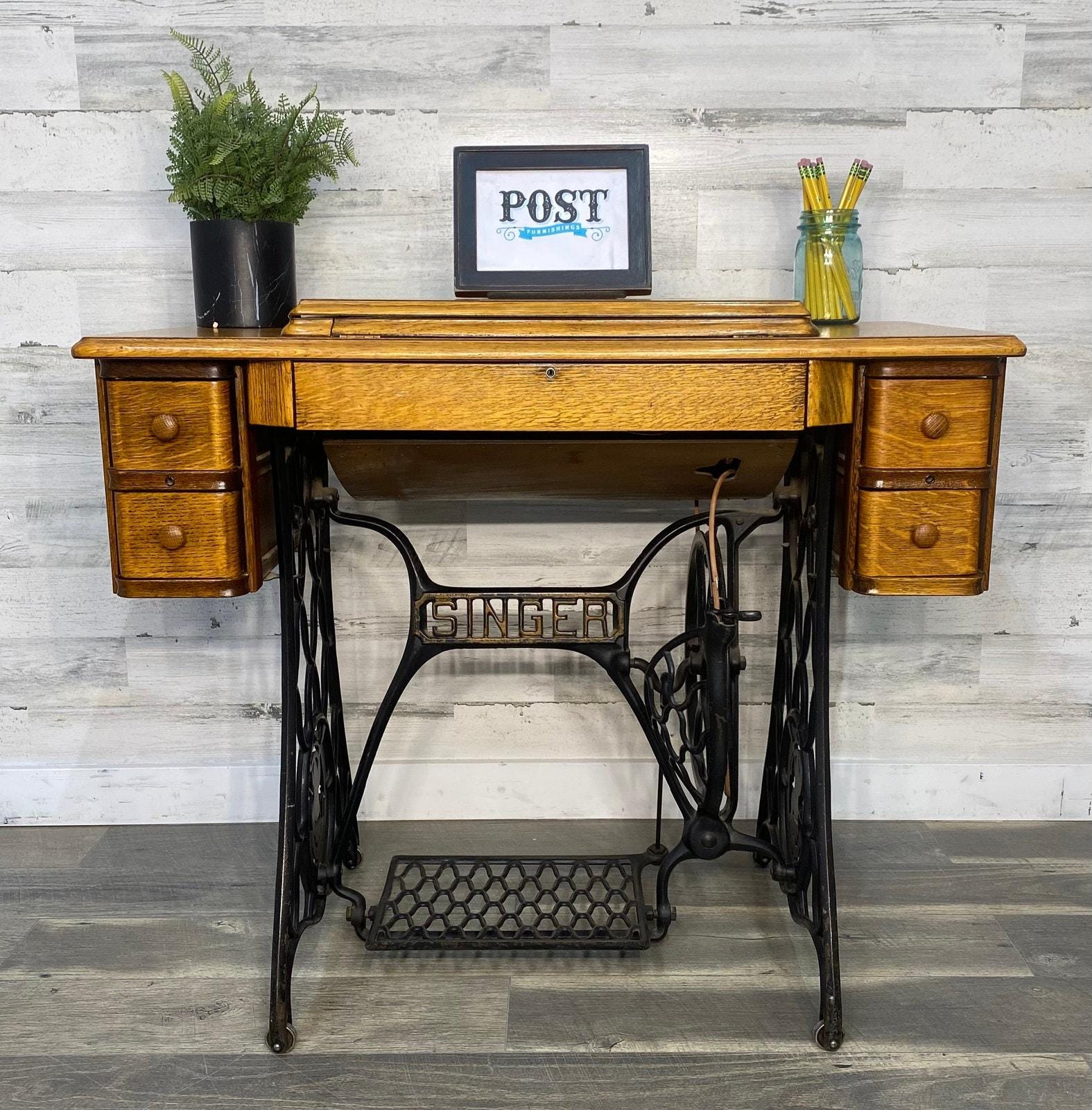 Antique Singer Sewing Machine & Desk - Etsy