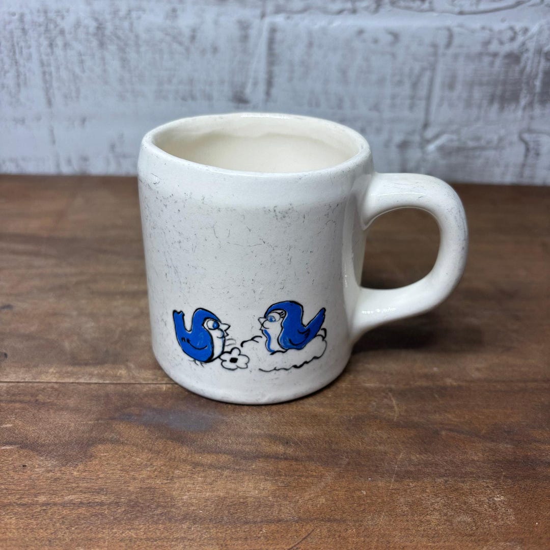Mid Century Ceramic Blue Bird Handmade Mug - Etsy