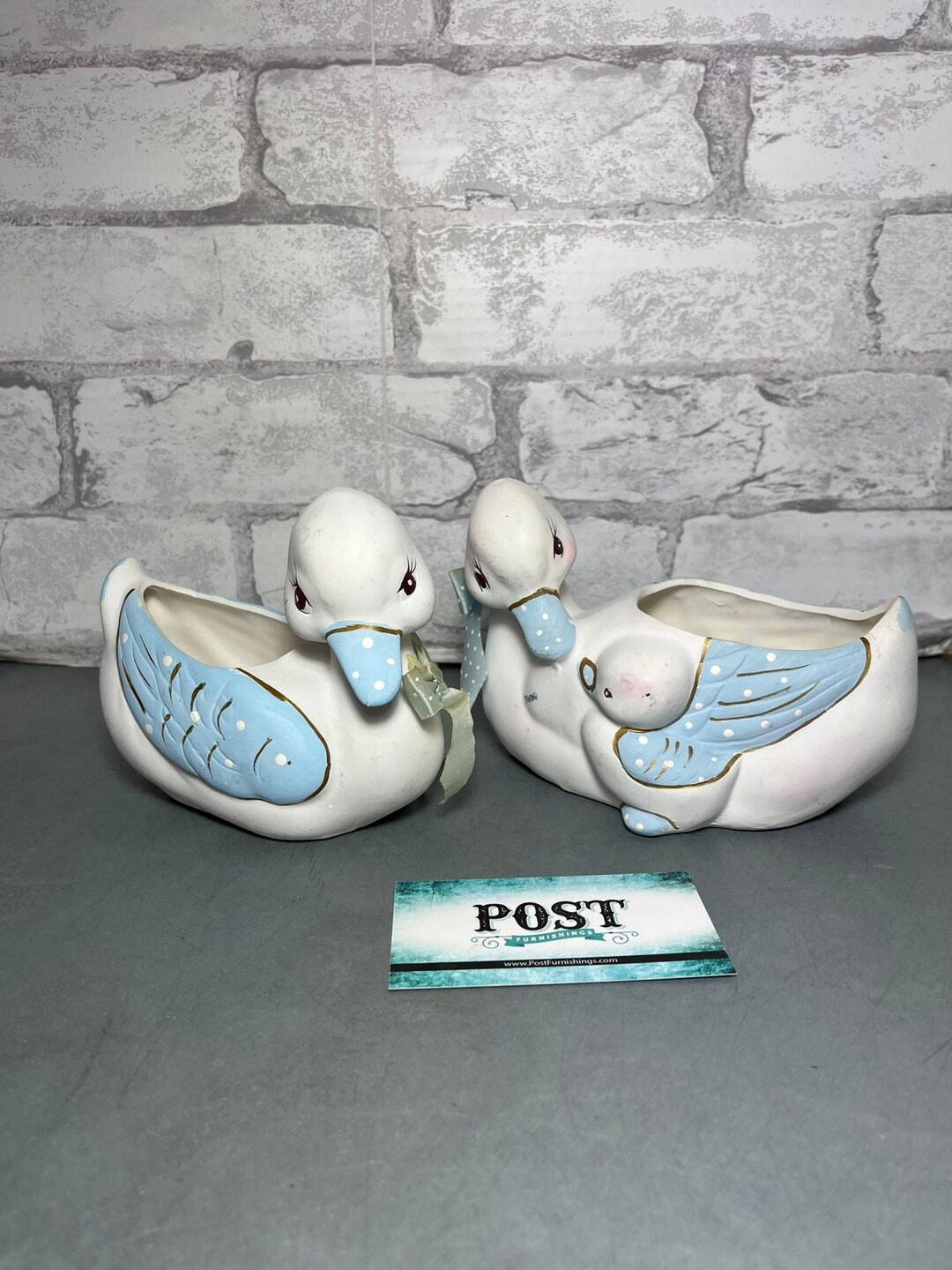 Vintage White & Blue Duck Ceramic Figurine - Etsy