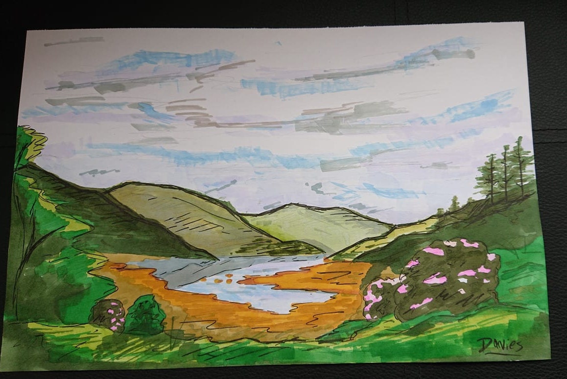 Landscape Scotland Art Colour Painting Marker Picture Drawing | Etsy