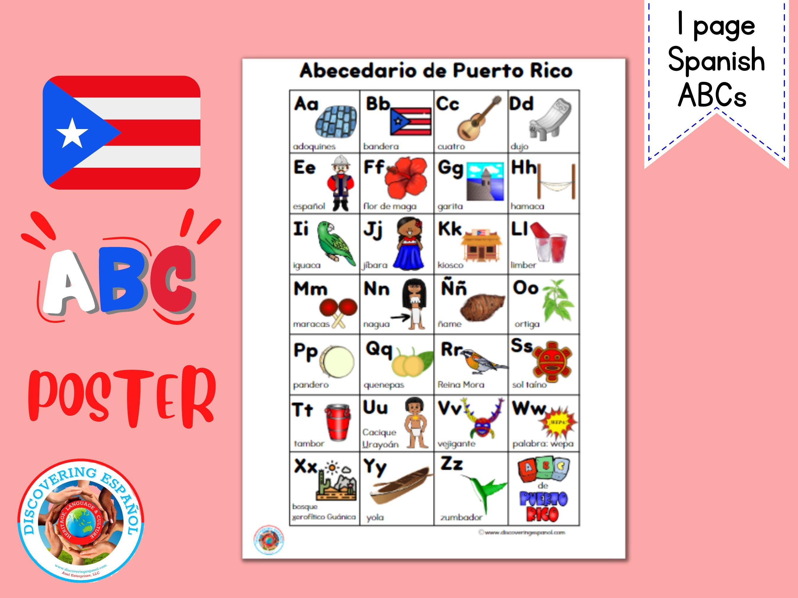 Puerto Rico Spanish ABCs Chart Digital - Etsy México