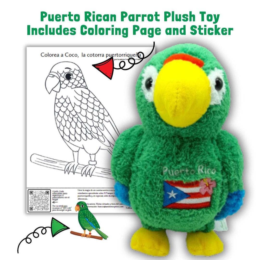 Puerto Rican Parrot Plush Toy Includes Coloring Page and Sticker - Etsy