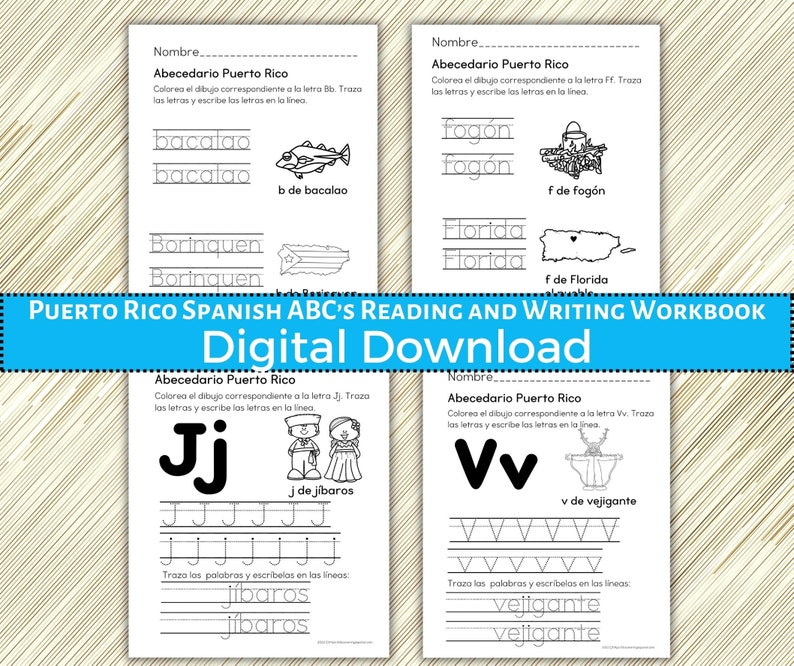 Puerto Rico Spanish Abcs Reading and Writing Workbook - Etsy
