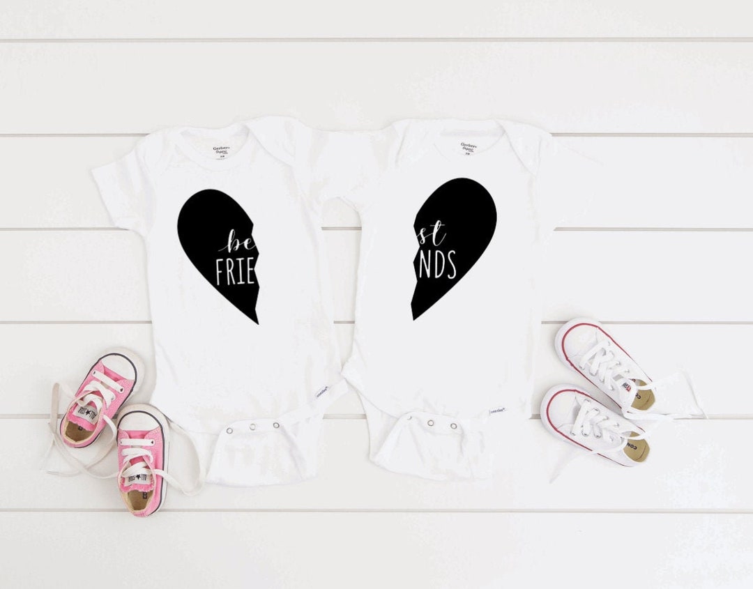 SET (2) of Split Heart Best Friend Onesies | Baby Besties | Custom Baby ...