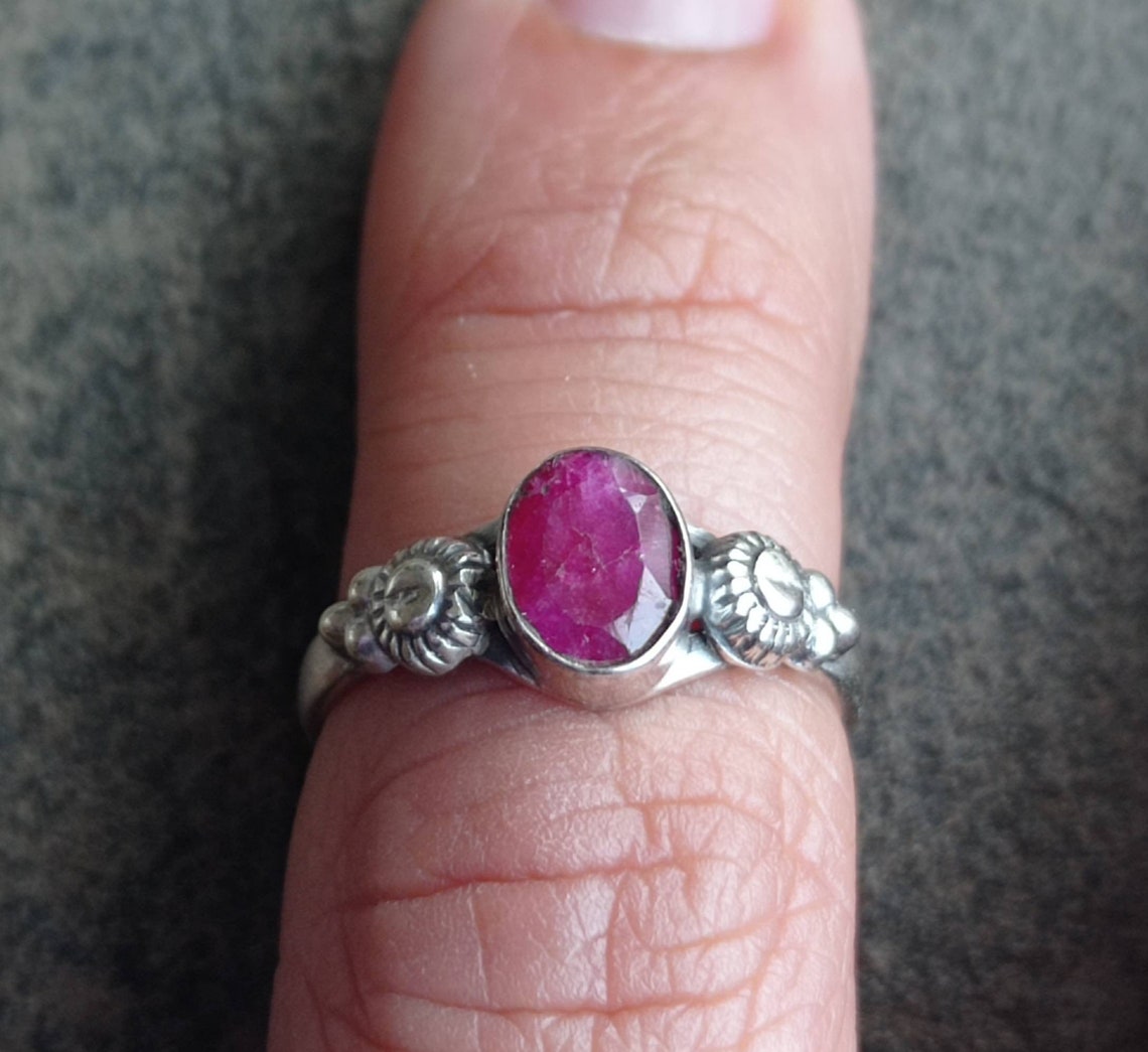 Silver Ruby Ring Mined Oval Cut Ruby 925 Silver. Floral - Etsy UK