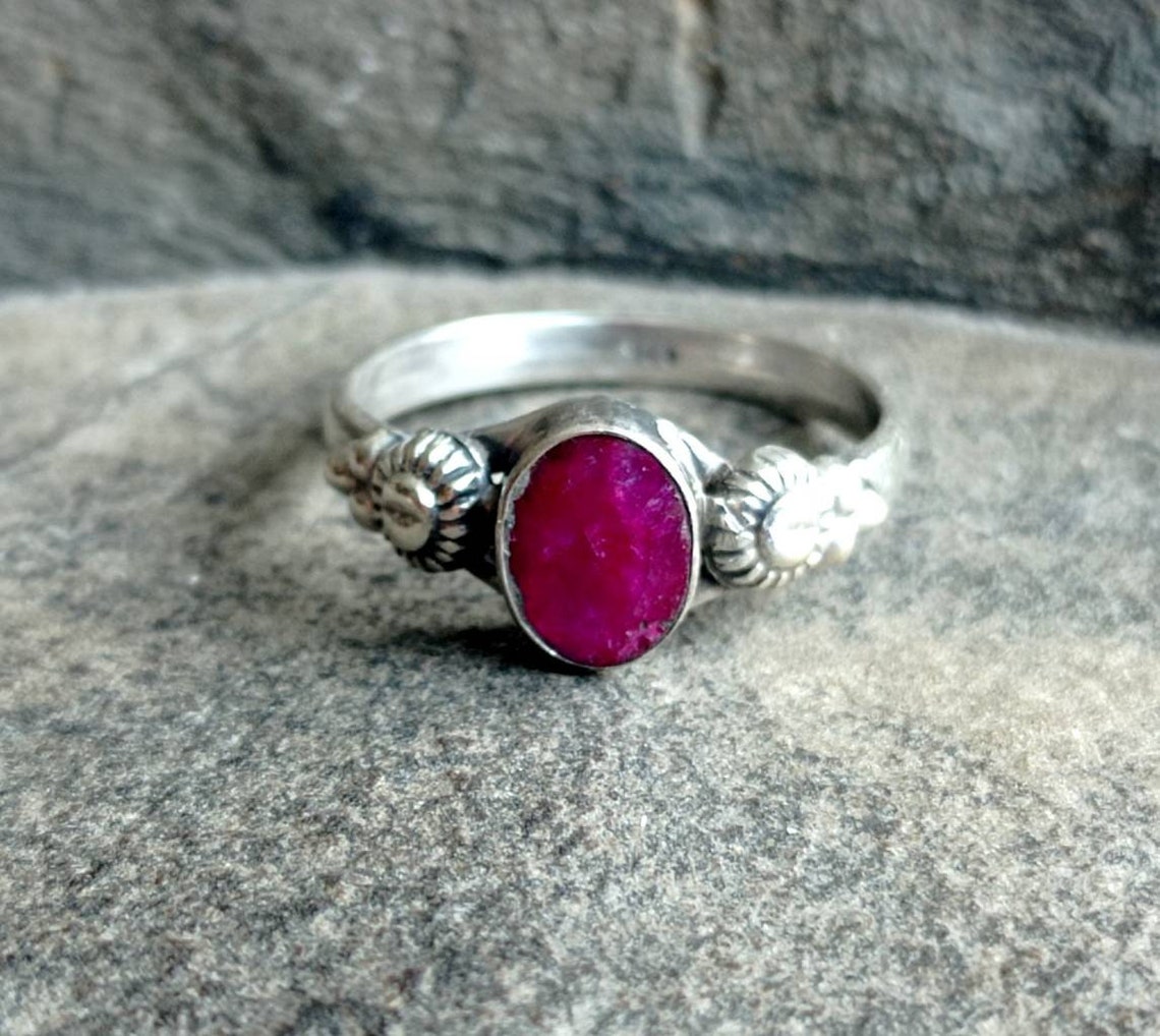 Silver Ruby Ring Mined Oval Cut Ruby 925 Silver. Floral - Etsy UK