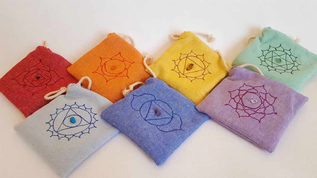 Chakra Balancing Kit, With Symbols Chakra Stones and Herbs, Embroidered ...