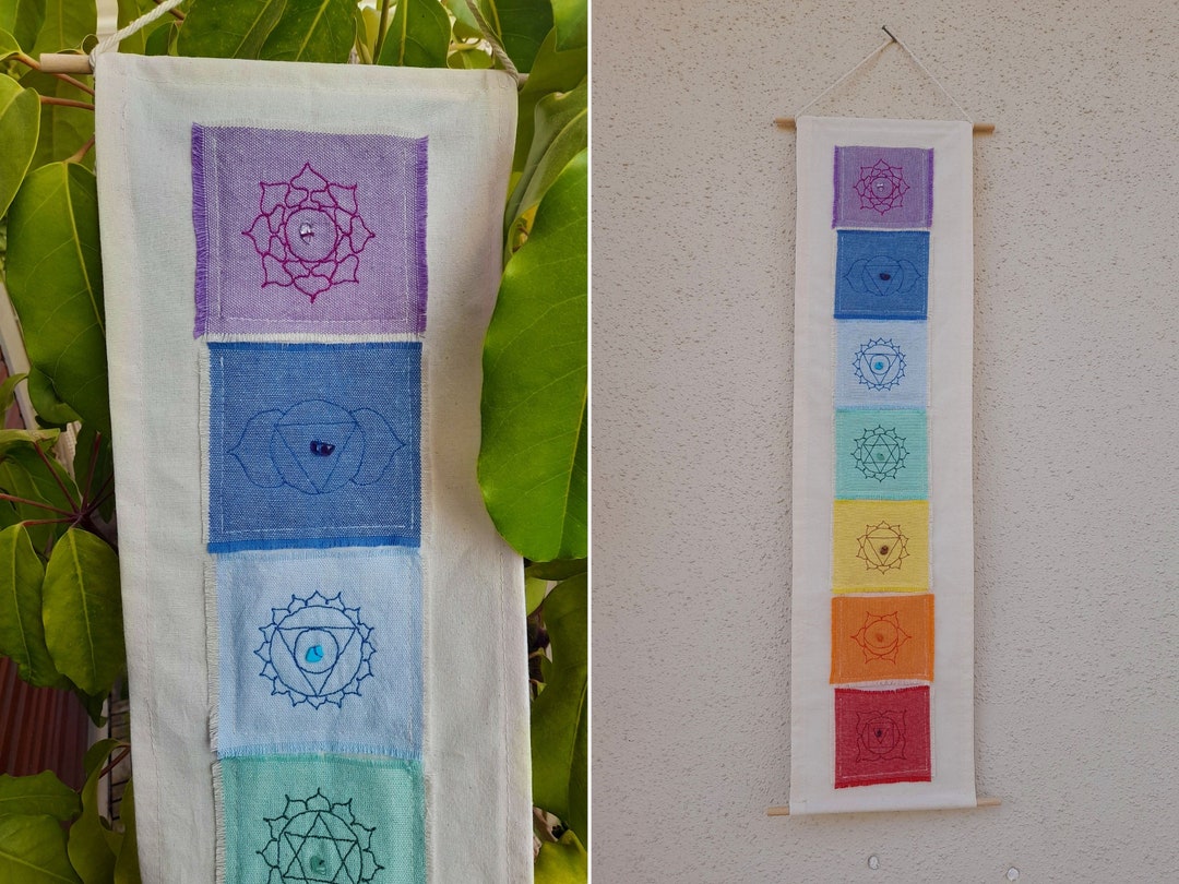 Chakra Banner: Unique Handmade 7 Chakra Wall Hanging Embroidered With ...