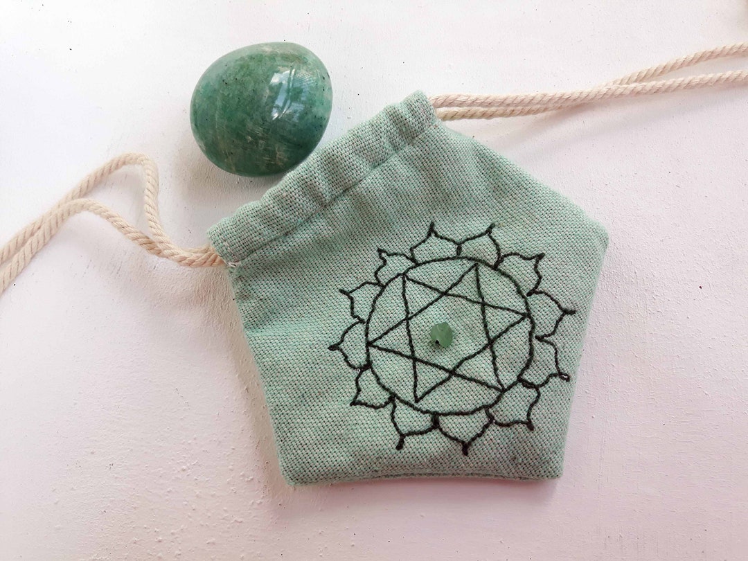 Heart Chakra Mojo Bag: Cotton Drawstring Bag With Chakra Embroidery and ...